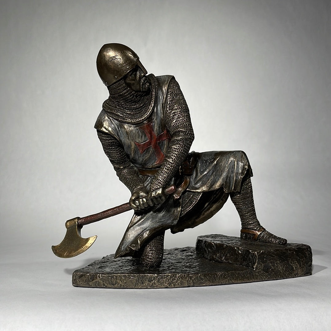 Half Kneeling Knights Templar Wielding Battle Axe Statue — AllSculptures
