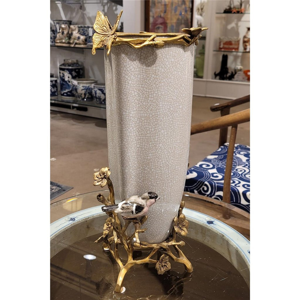 Bird & Butterfly Masterpiece Vase-Porcelain & Bronze — AllSculptures