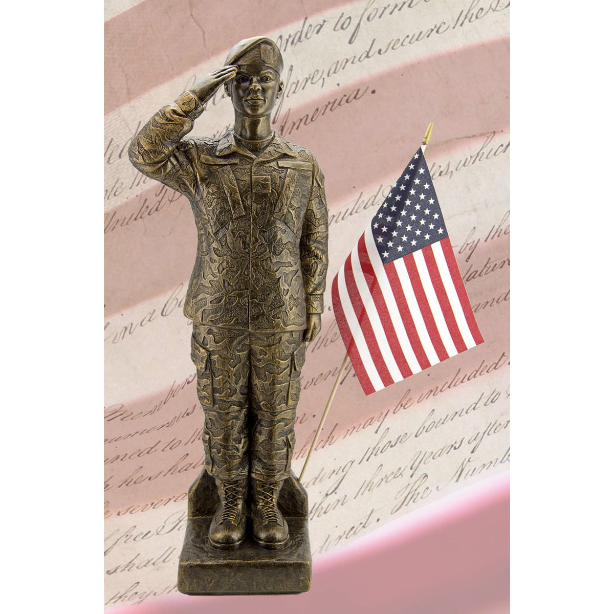 Female Soldier with Flag Statue- African American — AllSculptures