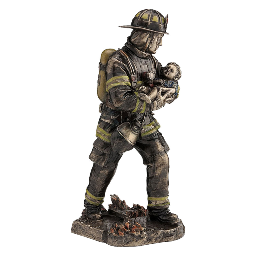 Firefighter Statue-Carrying Child — AllSculptures