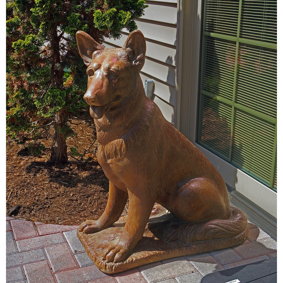 German Shepherd Garden Statue- Cast Stone — AllSculptures