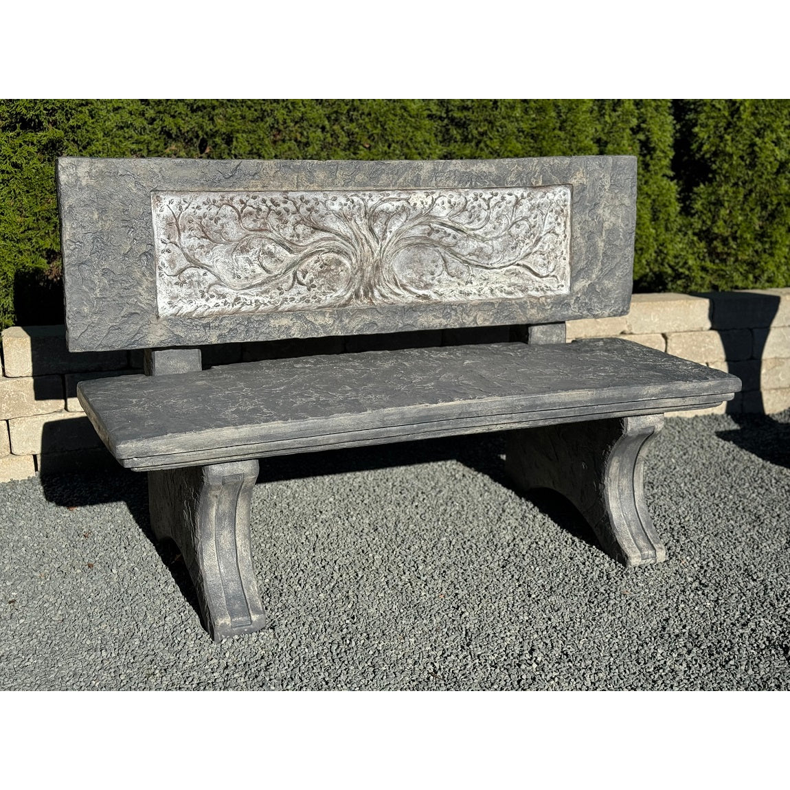 Grand Oak Garden Bench-Cast Stone — AllSculptures