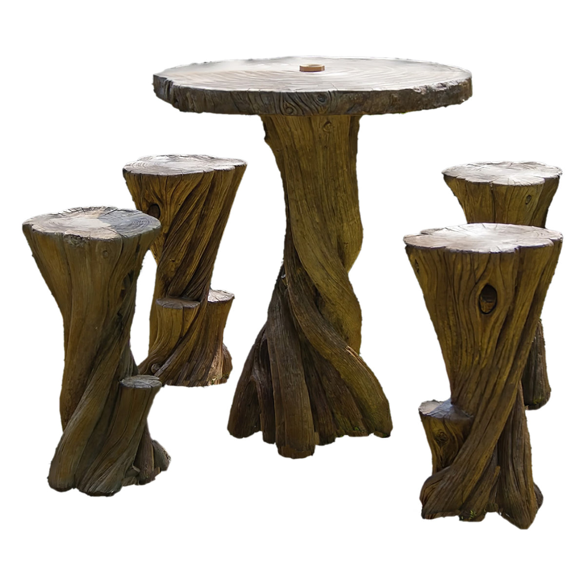Twisted Tree Hi-Top Table Set-Cast Stone | Outdoor Use — AllSculptures