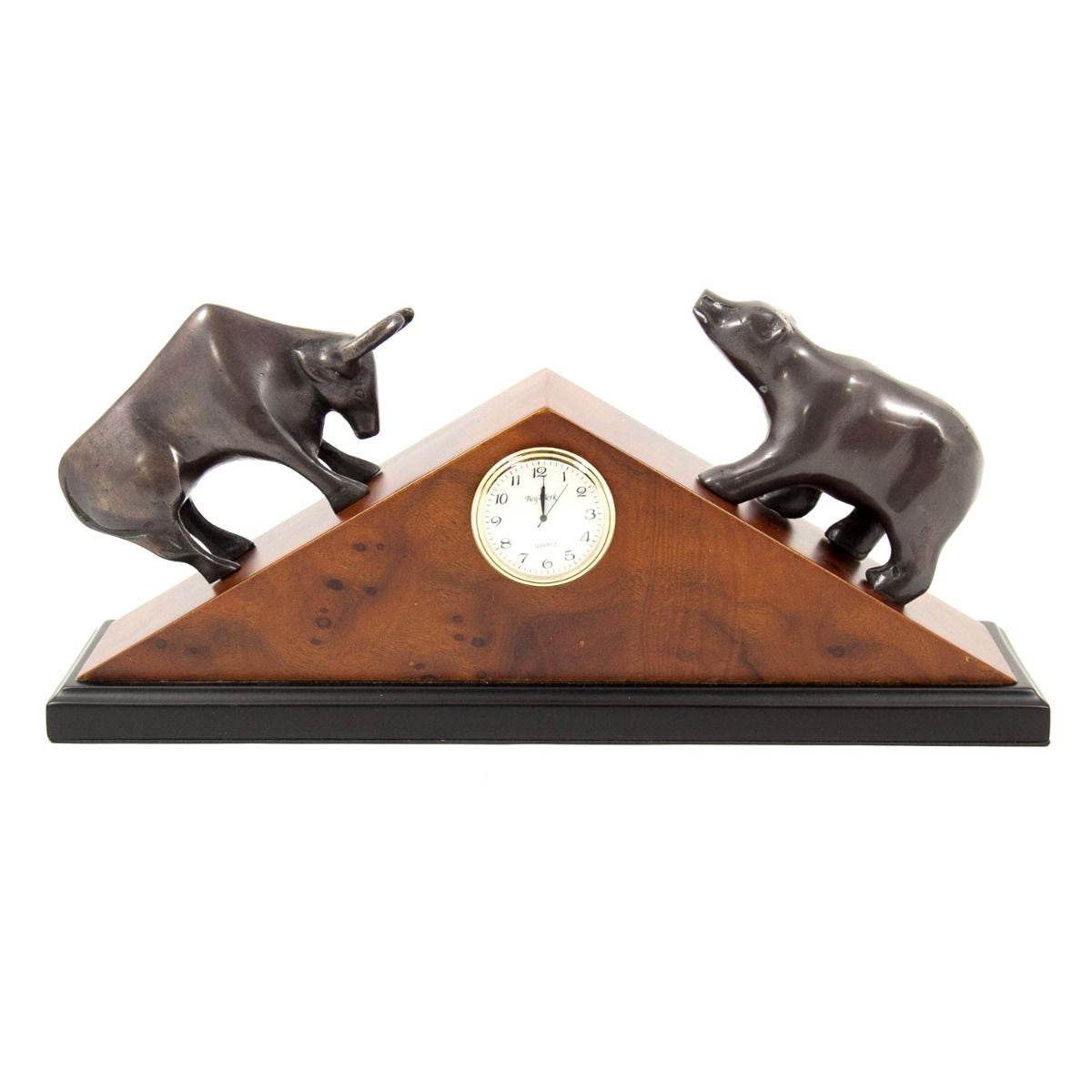 Bull and Bear Stock Market Desk Clock — AllSculptures