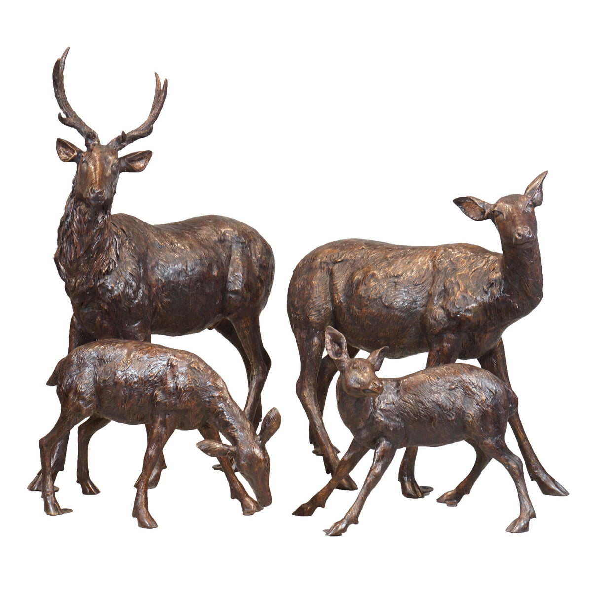Deer Family Bronze 4-Piece Sculpture Set — AllSculptures