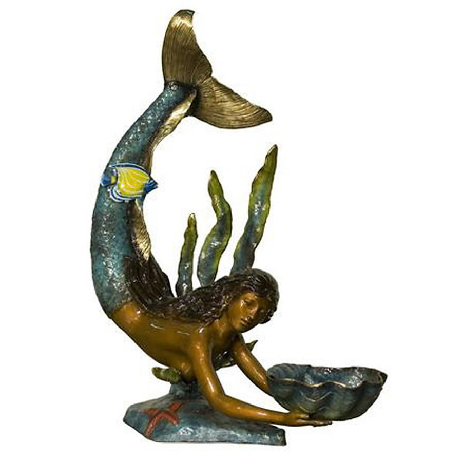 Swimming Mermaid with Shell Bronze Sculpture — AllSculptures