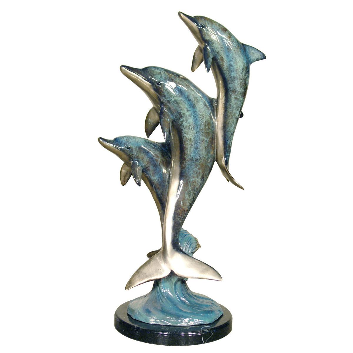 Triple Dolphin Table Top Nickel Plated Sculpture — AllSculptures