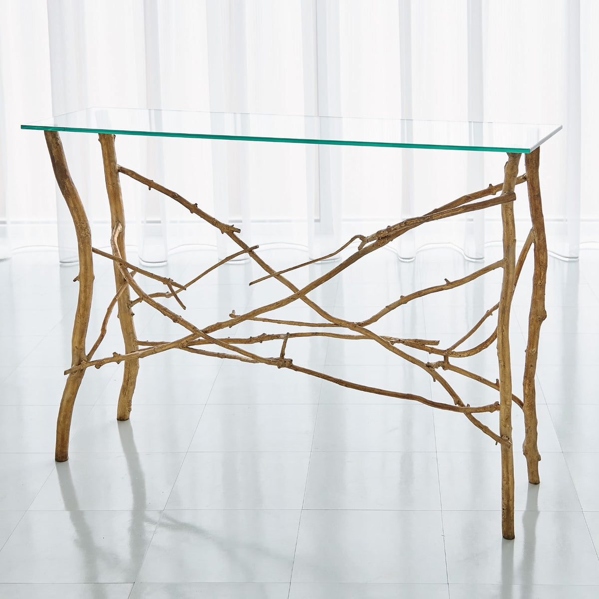 Twig Console Table- Gold Finish — AllSculptures