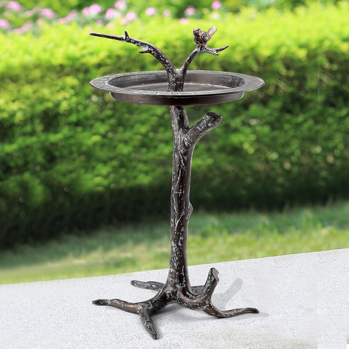Bird and Twig Garden Sundial/Birdbath|SPI Home — AllSculptures