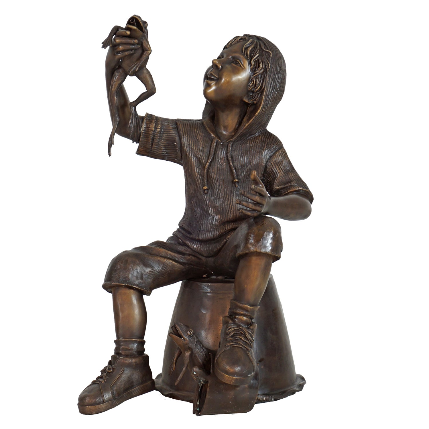Summertime-Boy Catching Frogs Bronze Sculpture — AllSculptures