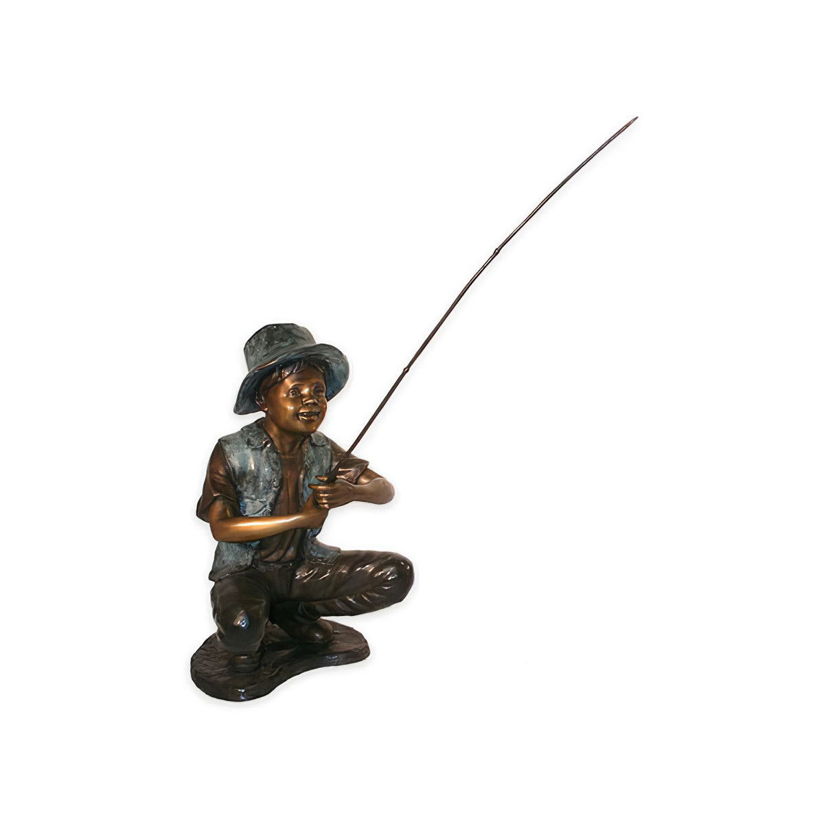 Bronze Boy Fishing Sculpture- 43 Inch — AllSculptures
