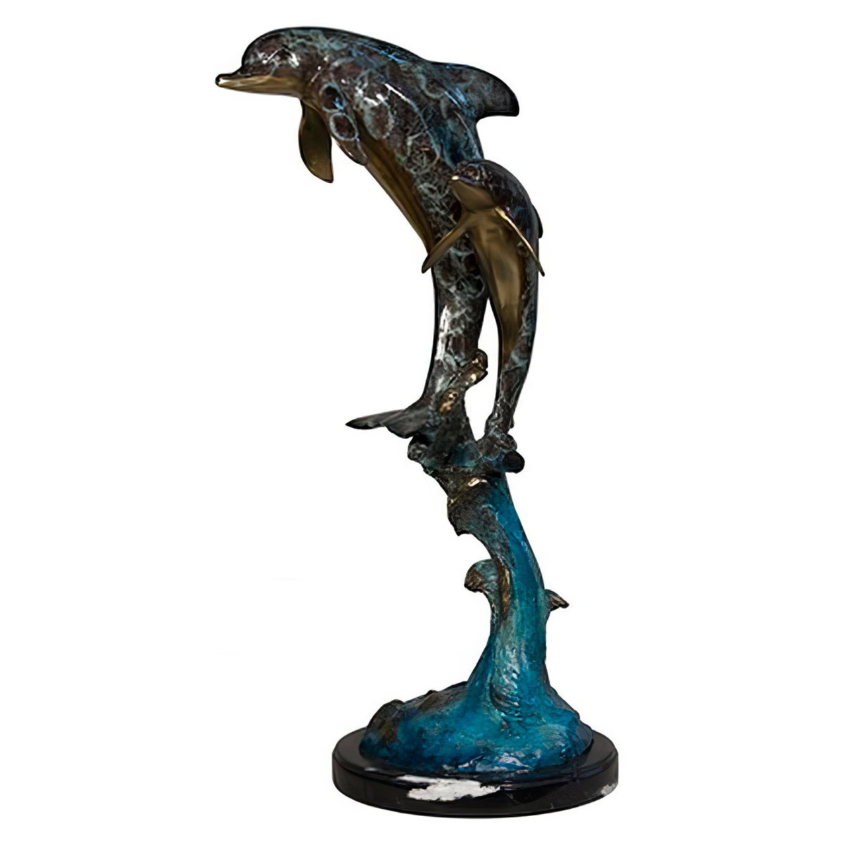 Bronze Double Dolphins on Wave Sculpture — AllSculptures