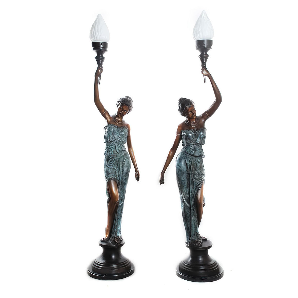 Bronze Lady Lamp Sculptures-Set of 2 — AllSculptures