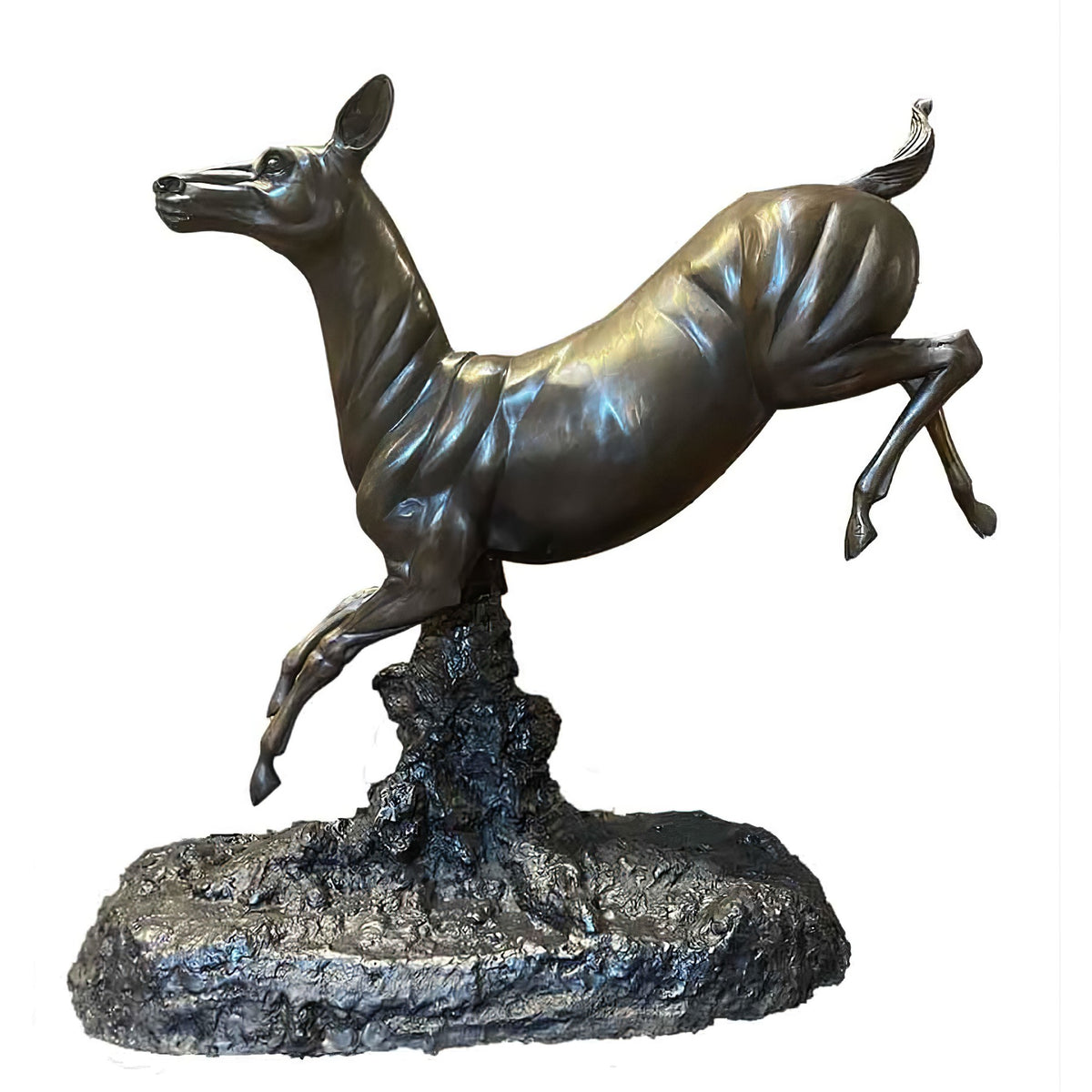 Bronze Leaping Doe Sculpture — AllSculptures