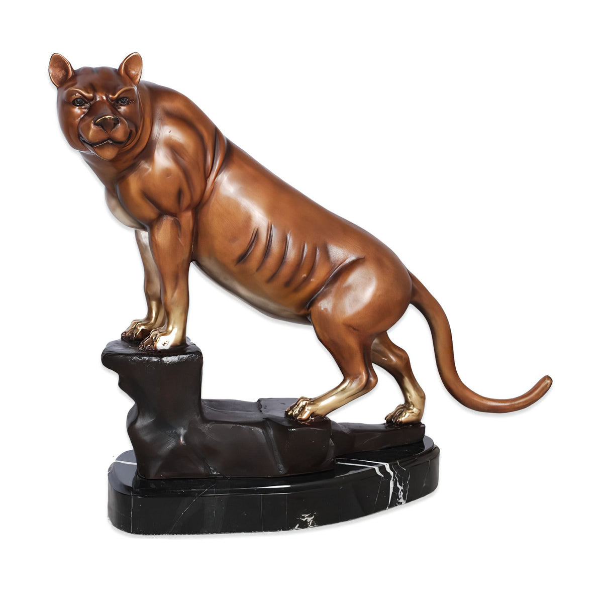 Bronze Puma on Rock Sculpture — AllSculptures