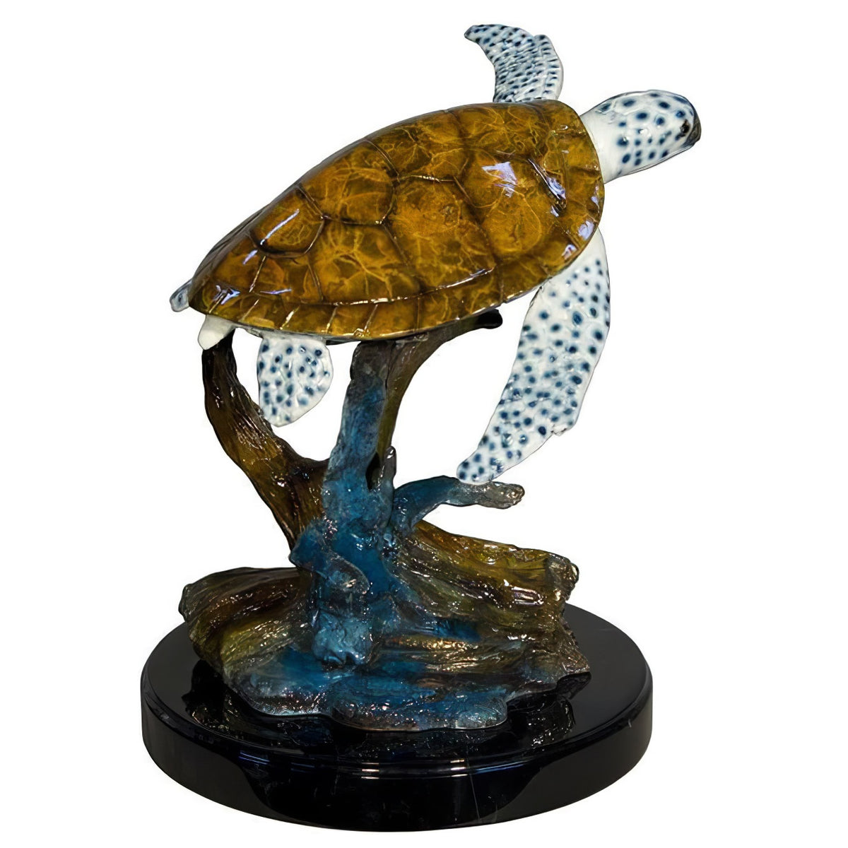 Bronze Sea Turtle Sculpture on Base- Special Patina — AllSculptures