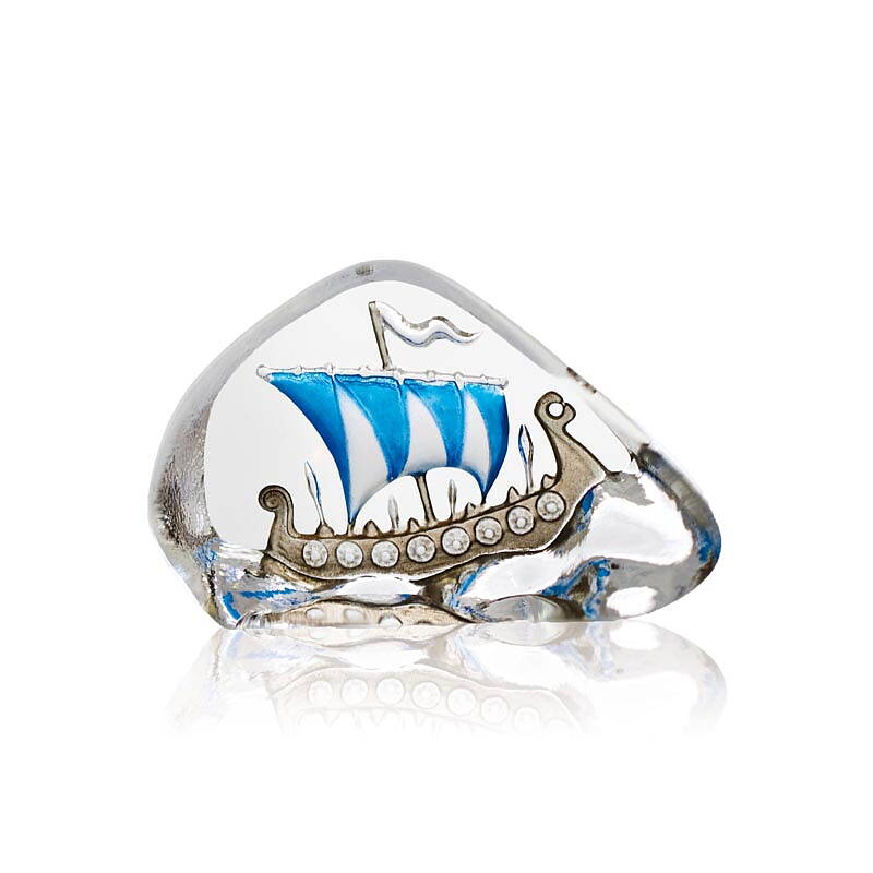 Crystal Viking Ship Figurine, Blue by Mats Jonasson — AllSculptures