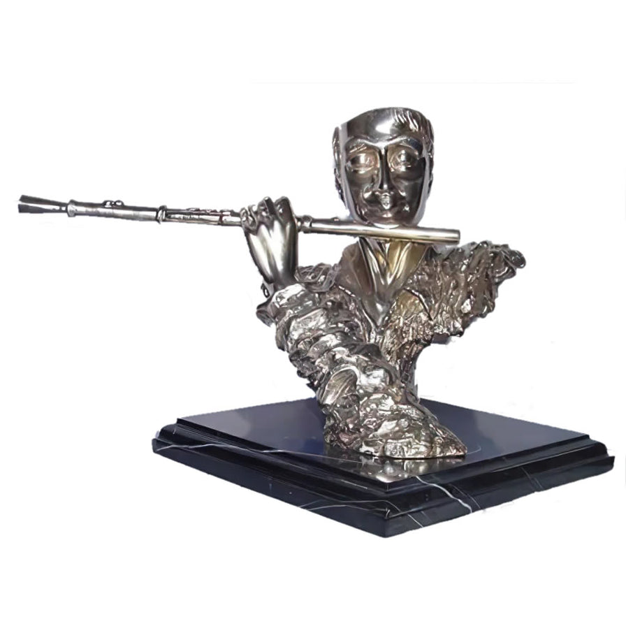 Flute Player Sculpture in Silver Finish — AllSculptures