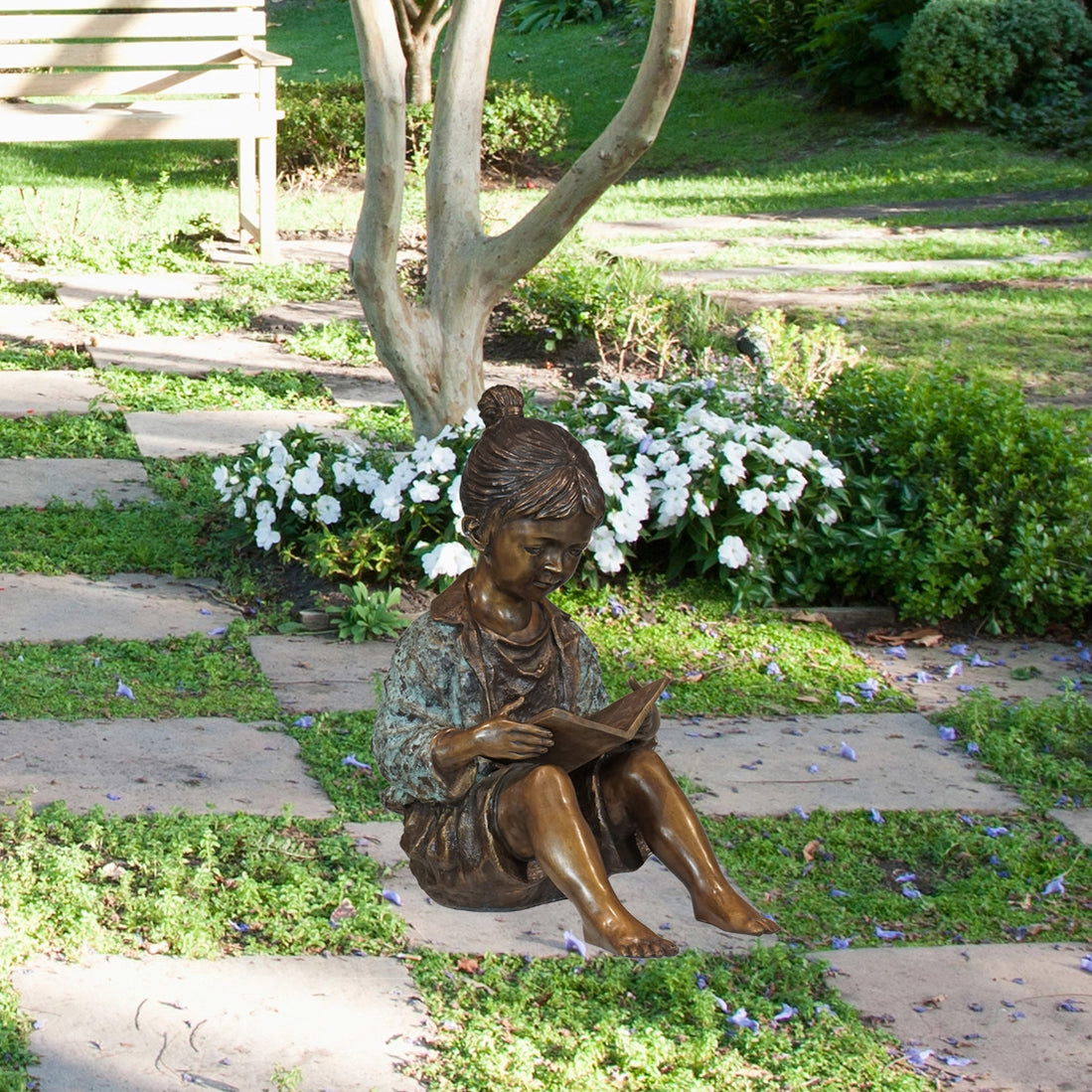 Bronze Girl Reading Book Sculpture | Garden Sculptures — AllSculptures
