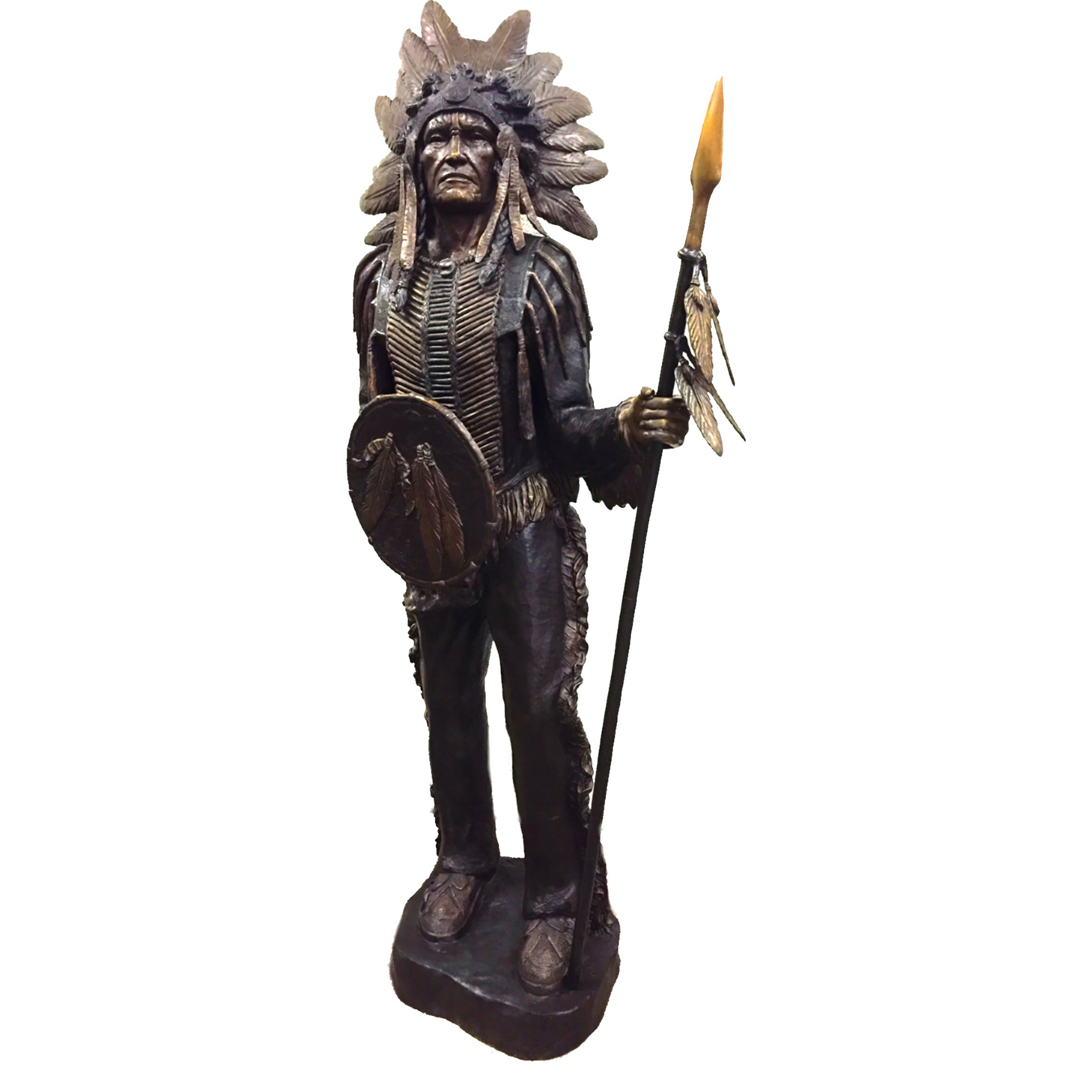 Indian Chief with Shield & Spear Bronze Sculpture — AllSculptures