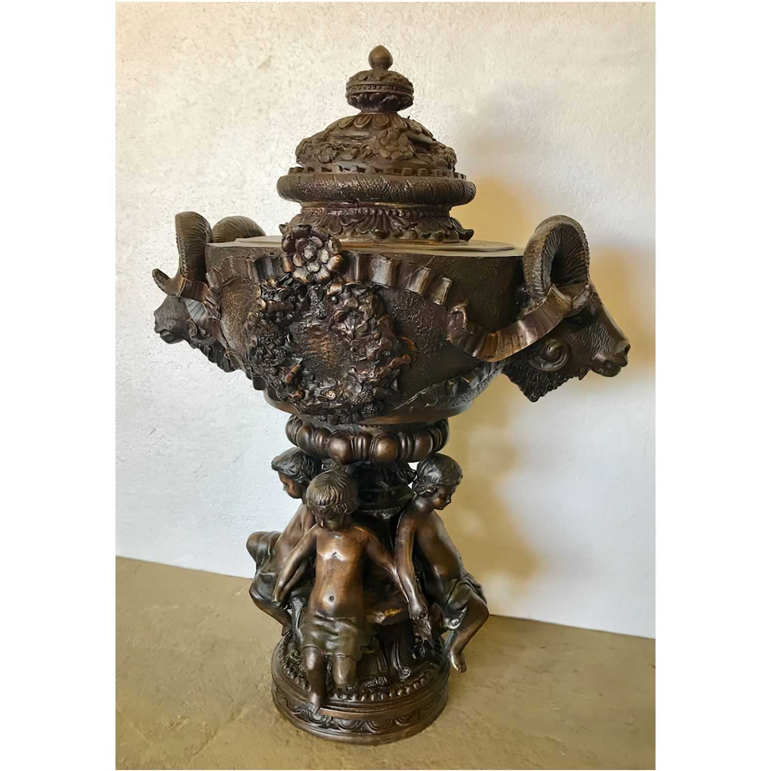 Ram Head Urn with Lid- Bronze — AllSculptures