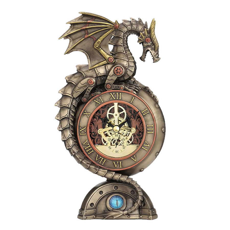 Steampunk Dragon Perching On Clock — AllSculptures